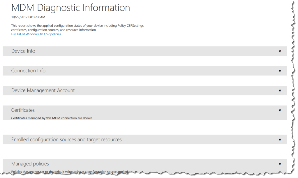 What is new in MDM diagnostic in Windows 10 1709 – Cloud First